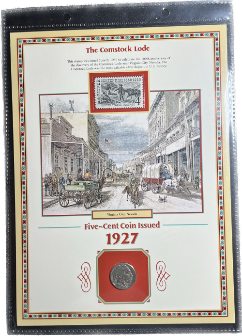 . 1927 Buffalo Nickel & 1959 Stamp - "The Comstock Lode" - in Holder ...