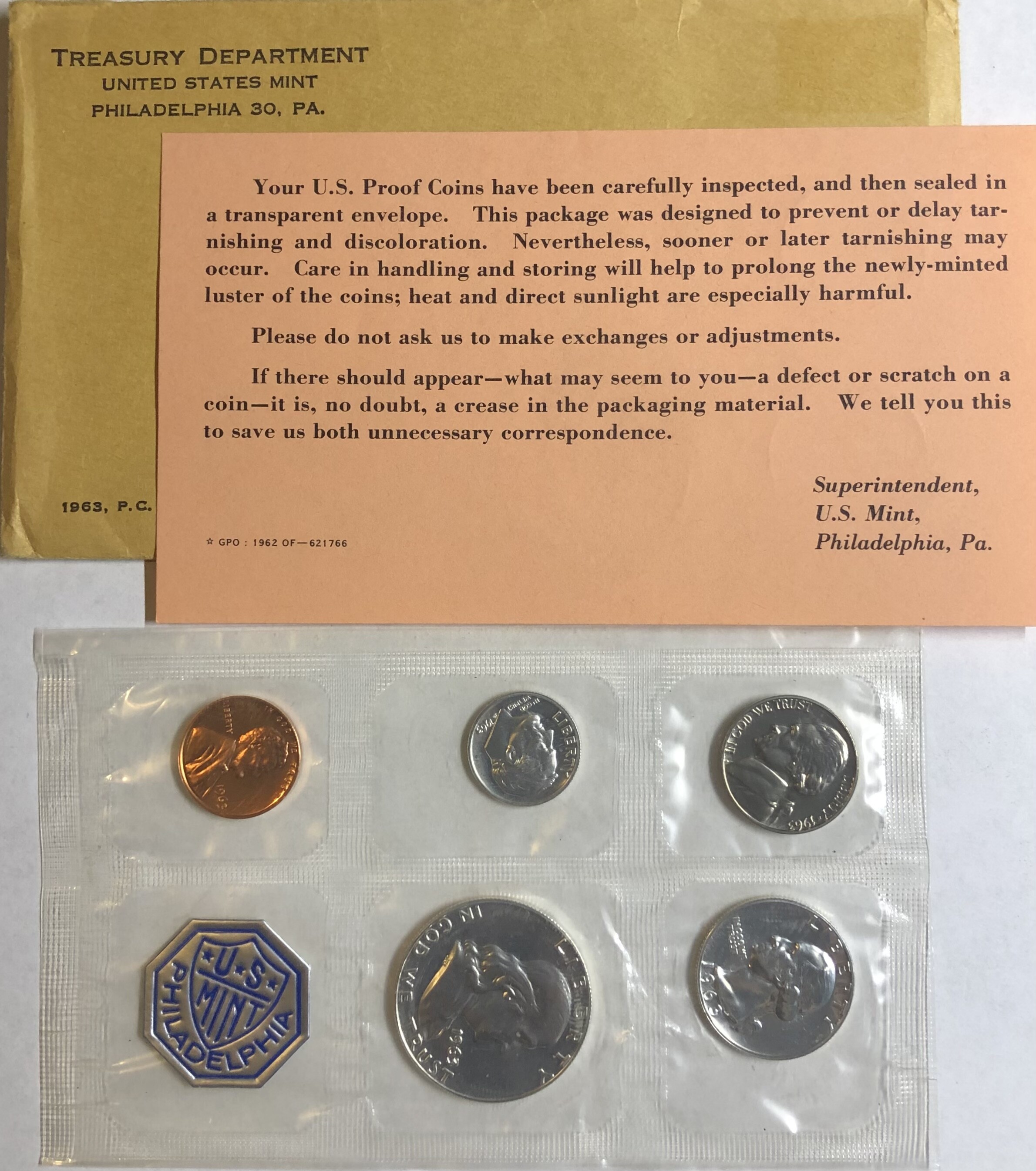 >1963-P U.S. Silver Proof Set - 5 Coins Including Silver Half, Quarter ...