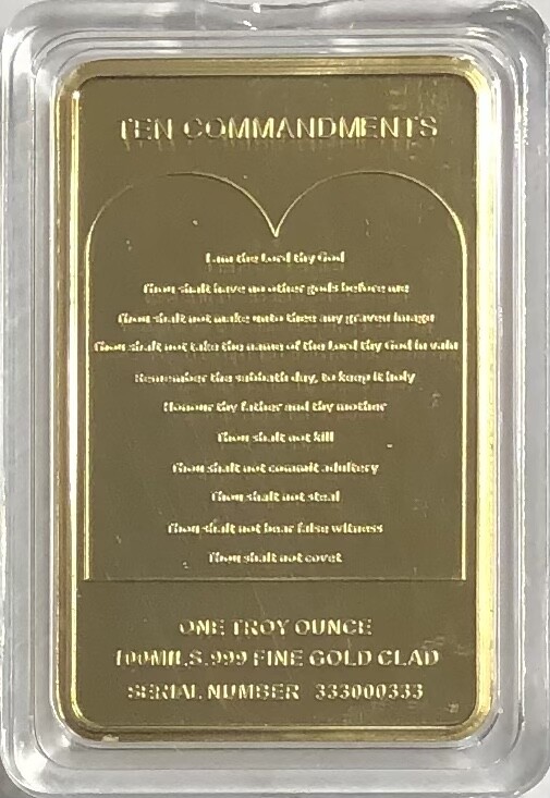 >Ten Commandments Bar - One Troy Ounce 100 Mils .999 Fine Gold Clad ...