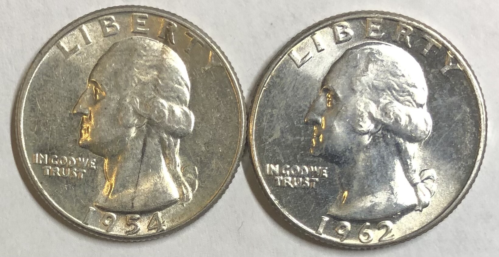 >1954 & 1962 U.S. Silver Washington Quarters - 2 Coins | Property Room