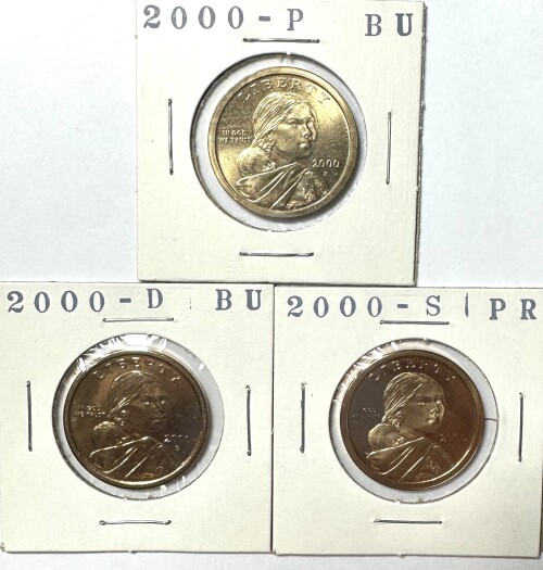 - 2000, 2000-D & 2000-S U.S. Sacagawea Golden $1 Dollar Coins - 3 Coins ...