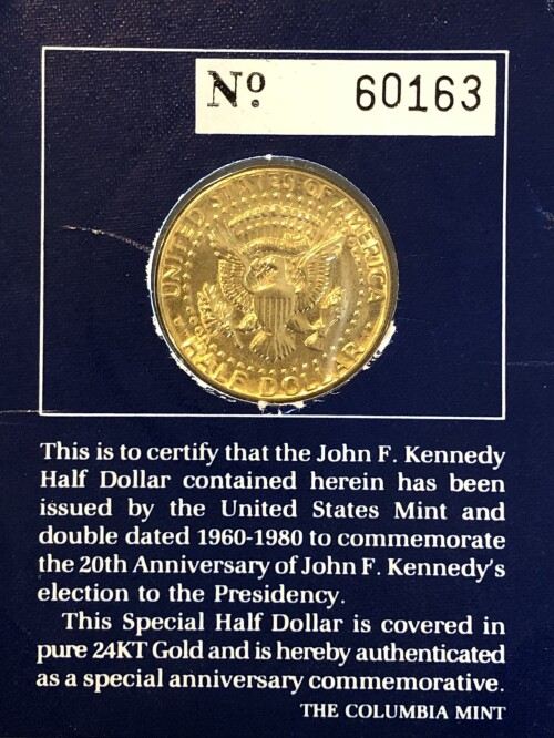 # 1983-D U.S John F. Kennedy Half Dollar - Double Dated 1960-1980 Covered in Pure 25KT Gold ...