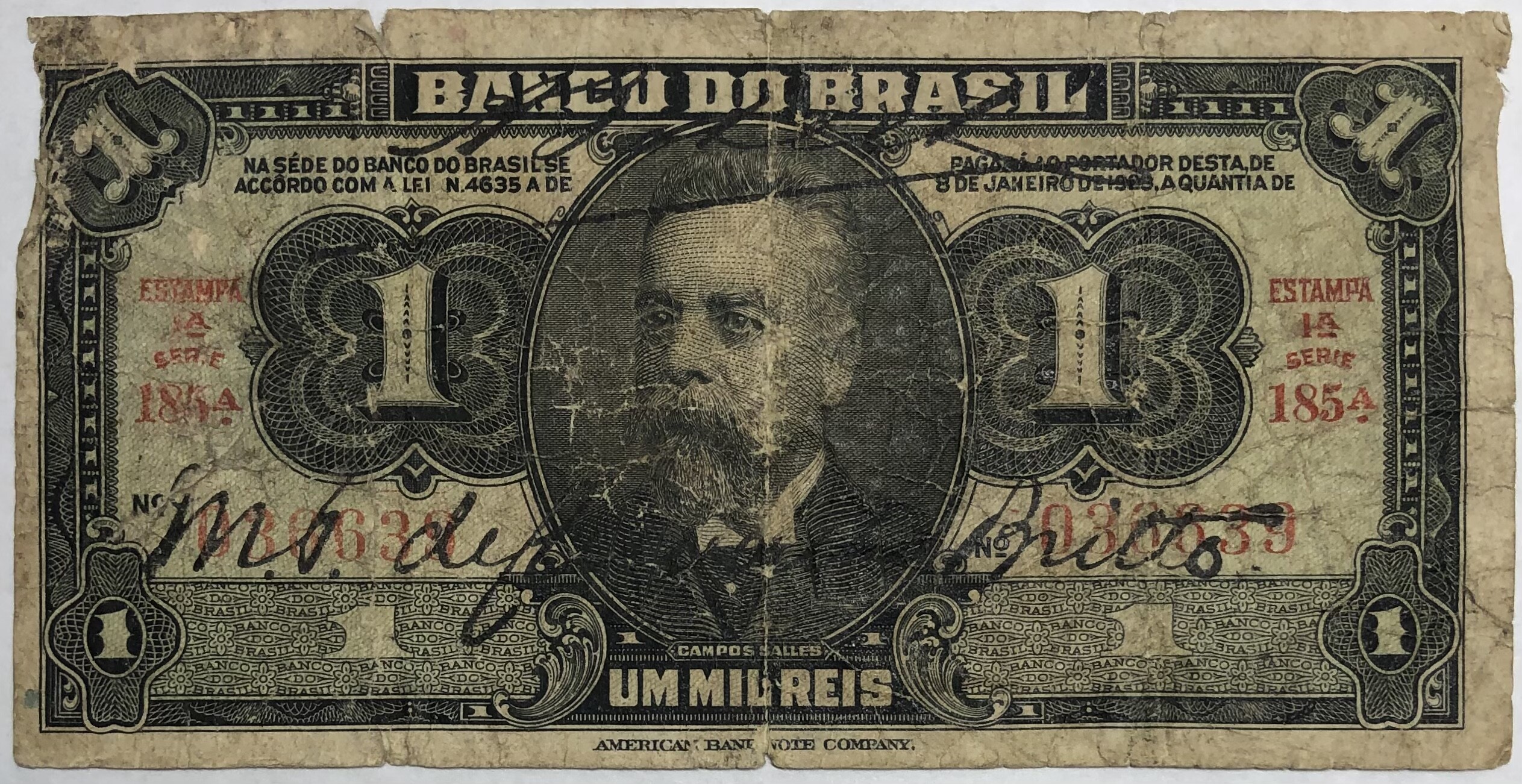>1923 Brasil Signed Banco Do Brasil 1 Mil Reis Banknote | Property Room