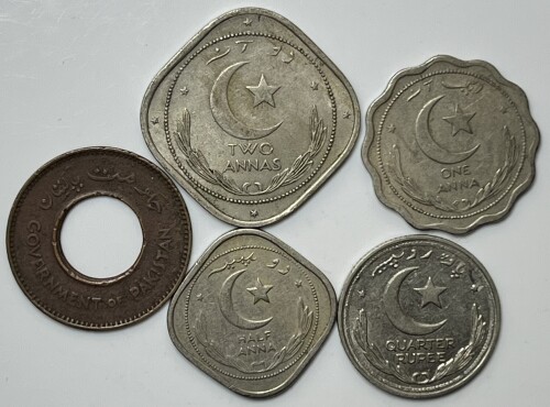 * 1949 Pakistan Half Anna & One Anna , 1948 Quarter Rupee & Pice and ...