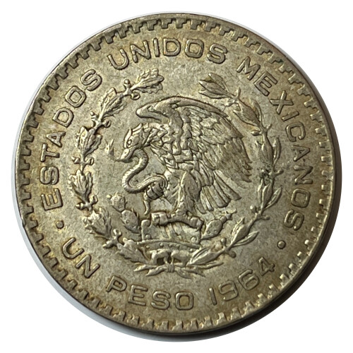 * 1964-oM Mexico Silver Un Peso with Edge Lettering | Property Room
