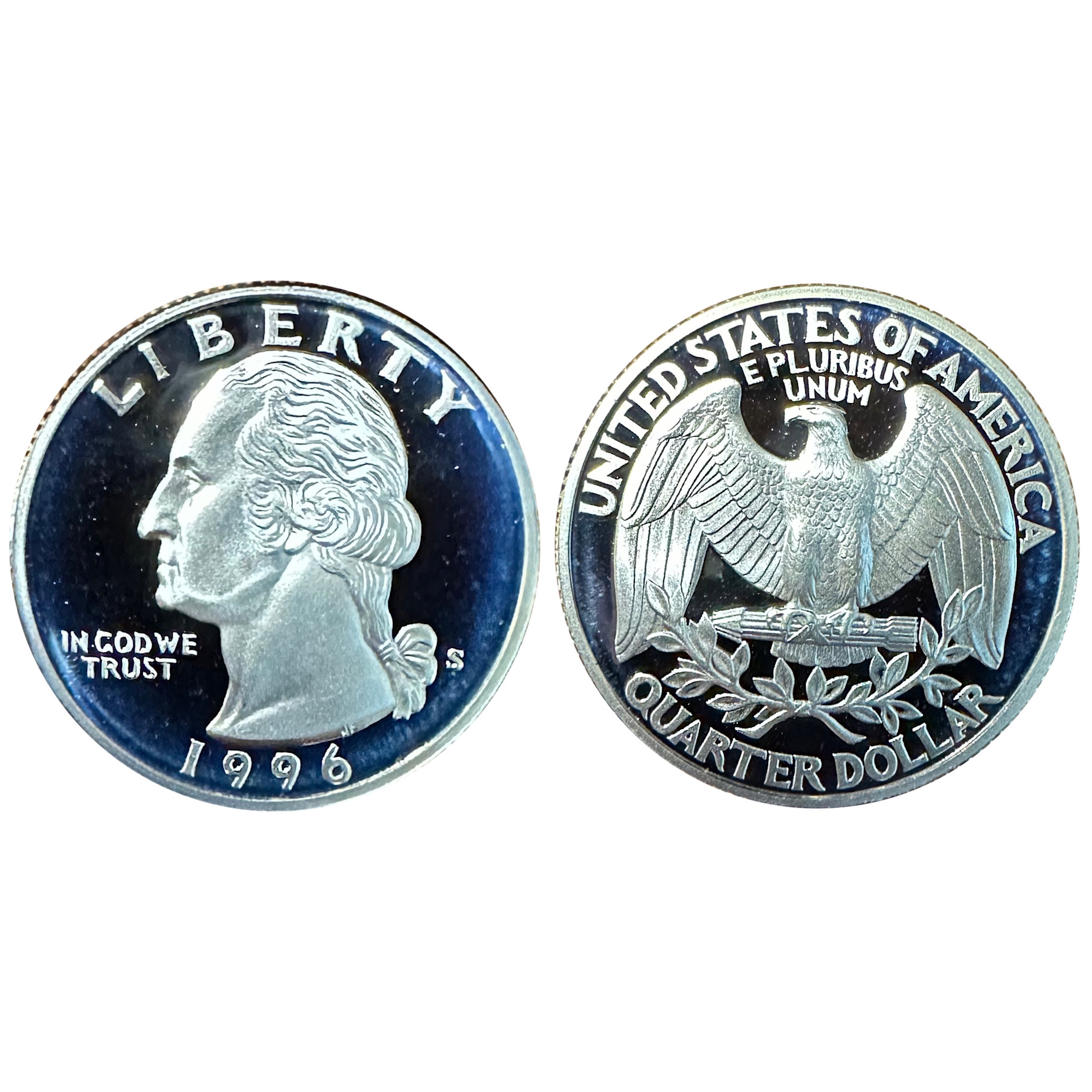 >1996-S U.S. Silver Proof Washington Quarter - Beautiful Mirror Shine ...