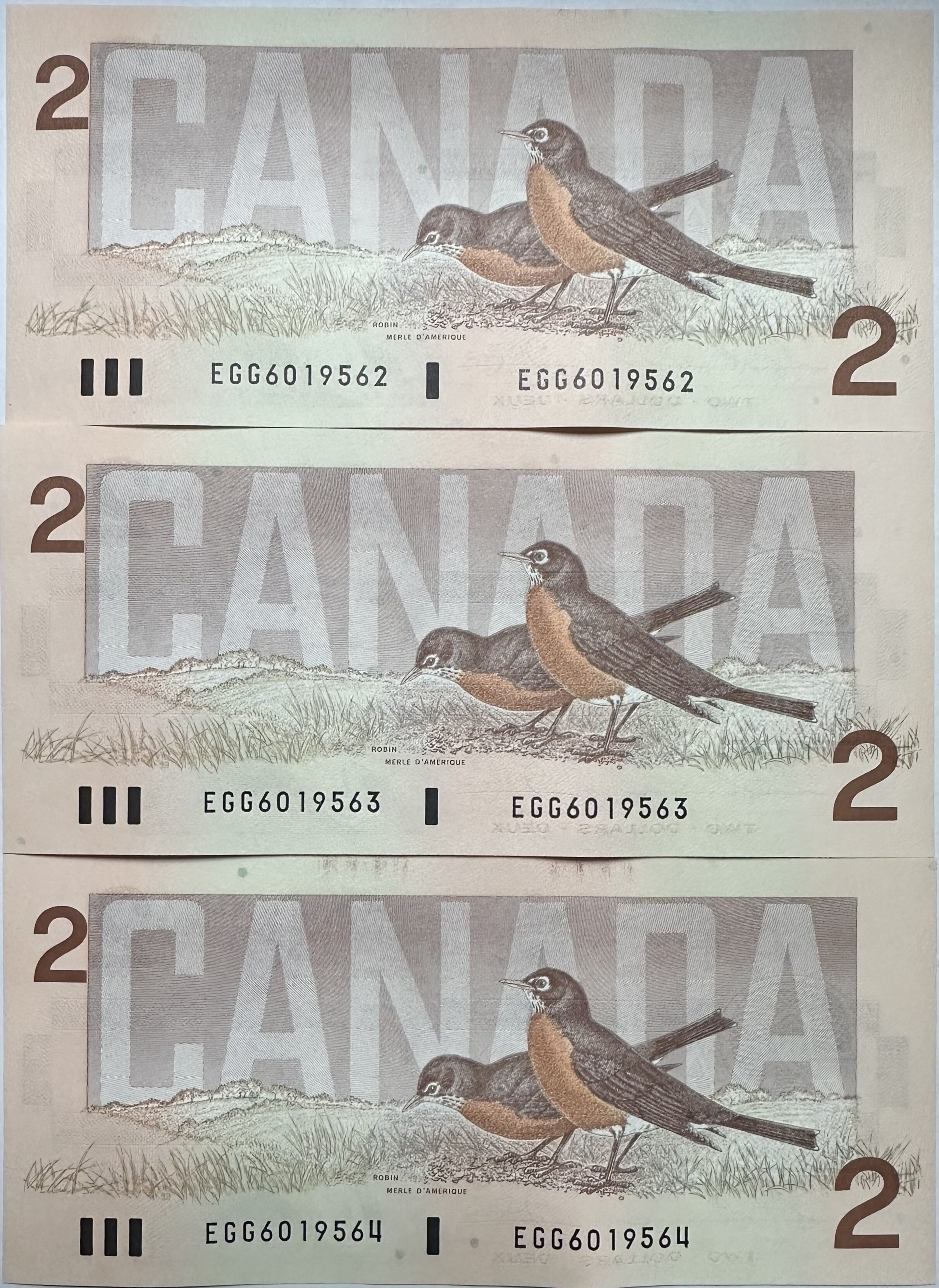 1986 Canada Two ($2) Dollars *Very Crisp* Banknote - 3 Notes with ...