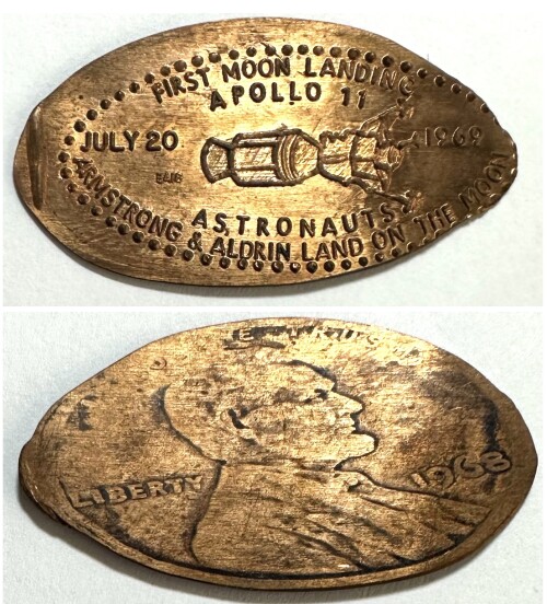 1968 U.S. Lincoln Elongated Cent with 1968 First Moon Landing - Apollo ...