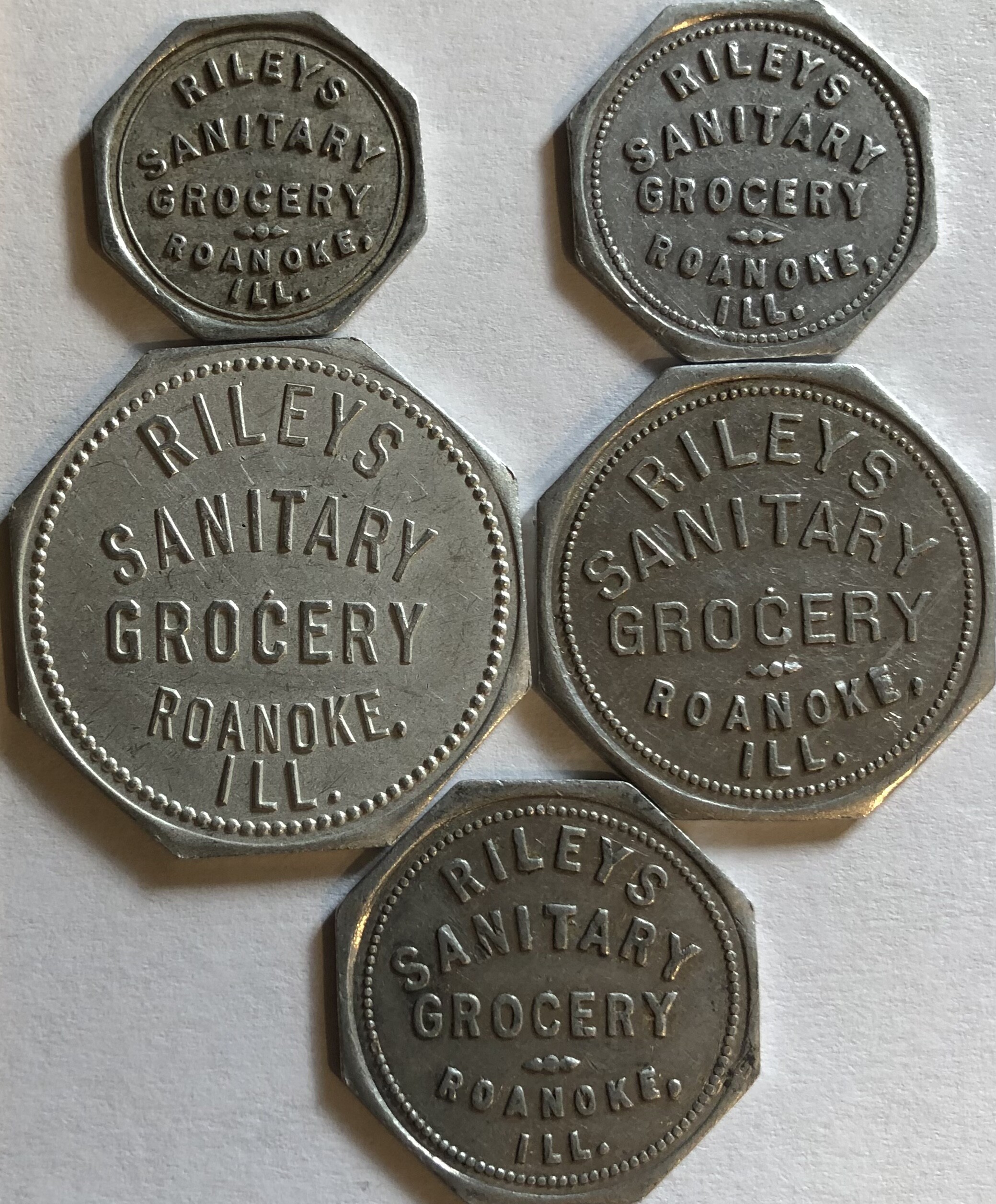 >5 Aluminum Redemption Tokens - Riley's Sanitary Grocery, Roanoke, IL ...