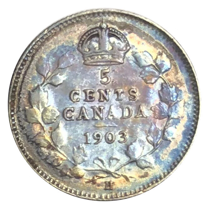 >1903-H Canada Silver 5 Cents With Stunning Rainbow Toning! | Property Room