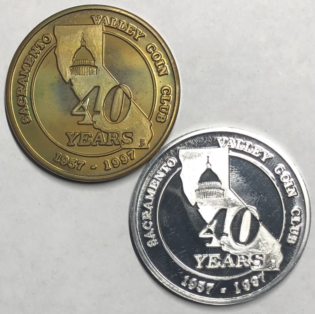 >1997 Pair of Sacramento Valley Coin Club 40 Years Tokens - 2 Tokens ...