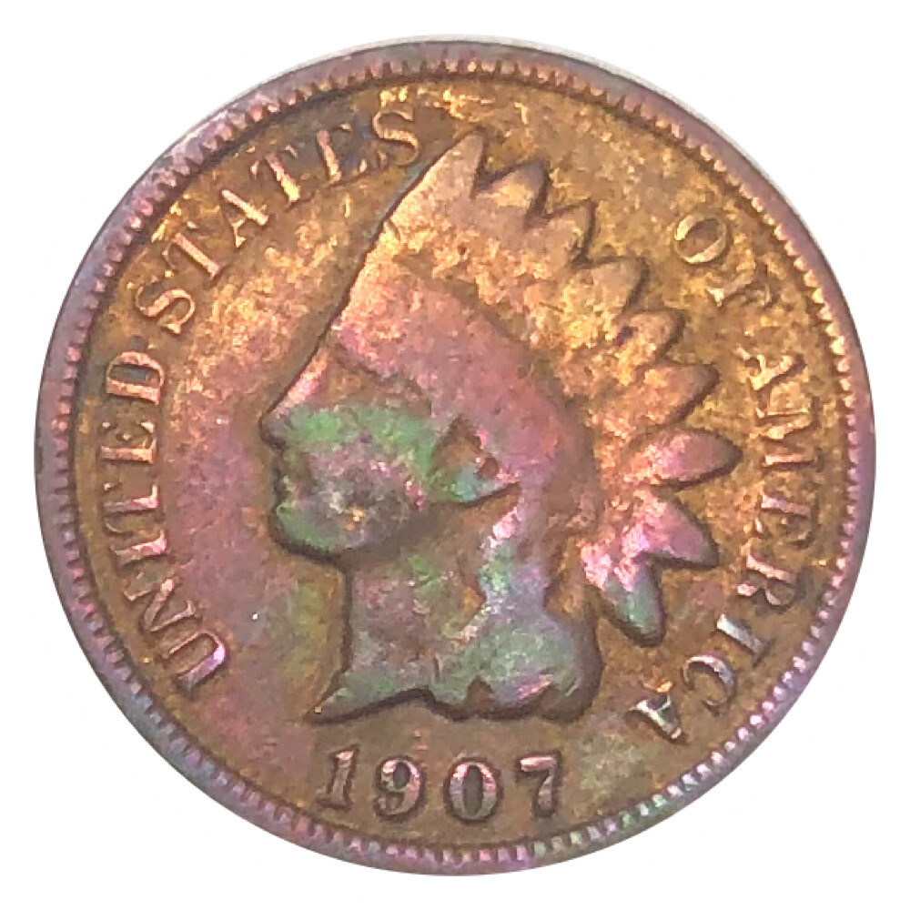 >1907 U.S. Indian Head Cent - Amazing Rainbow Toning | Property Room