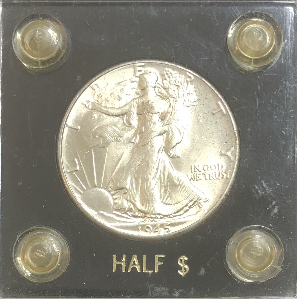 >1945 U.S. Silver Walking Liberty Half Dollar - Lustrous and Encased in Hard Plastic Holder ...