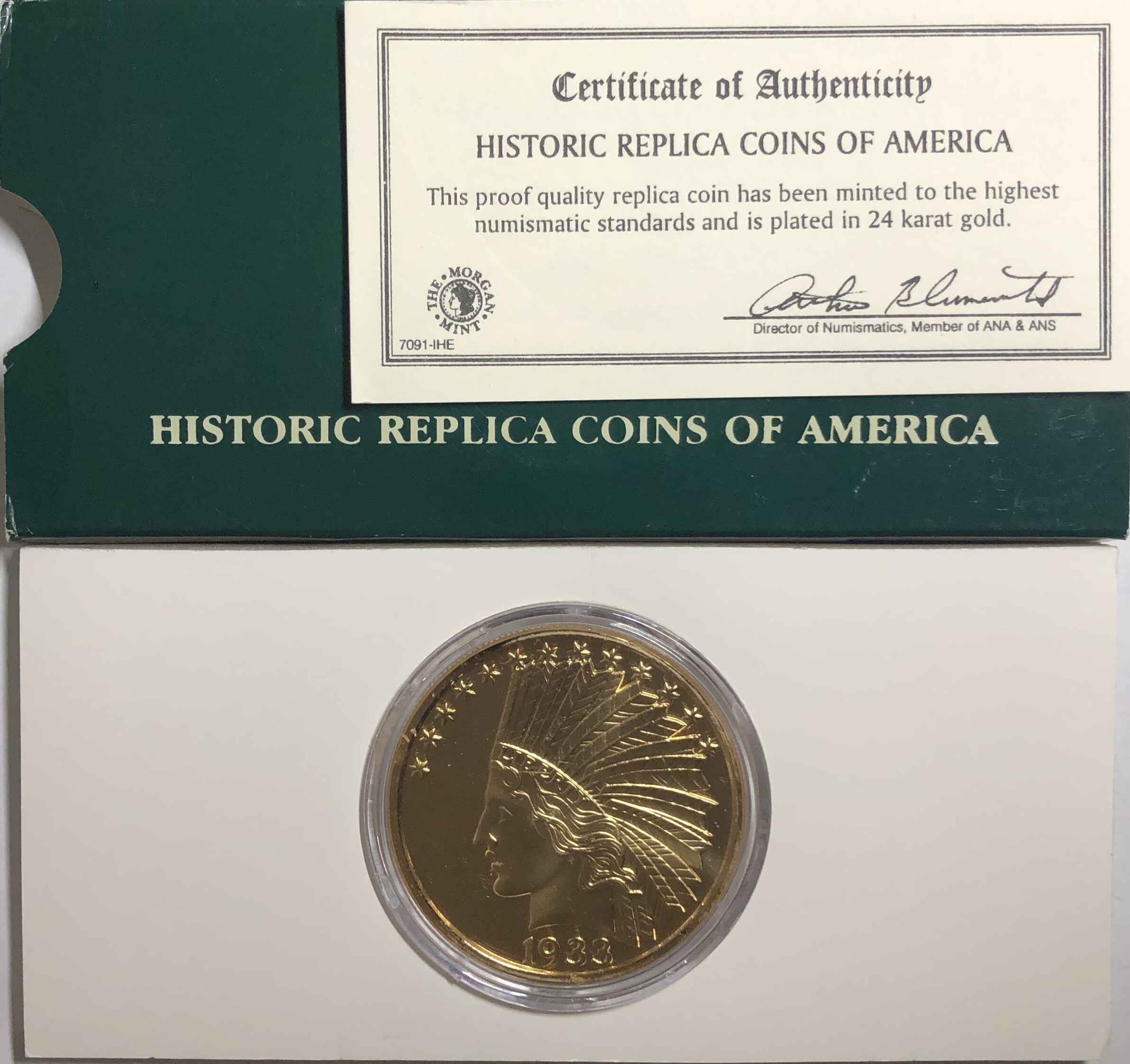 >1933 Indian Head Eagle Ten Dollar Replica Proof Coin Layered in 24K ...