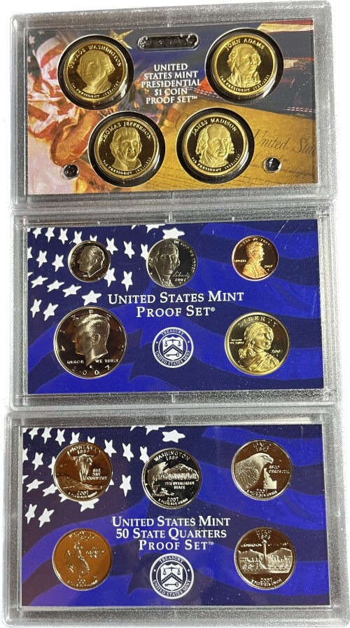 * 2007-S United States Mint Proof Set (2 Separate Boxes in Sleeve) 14 ...