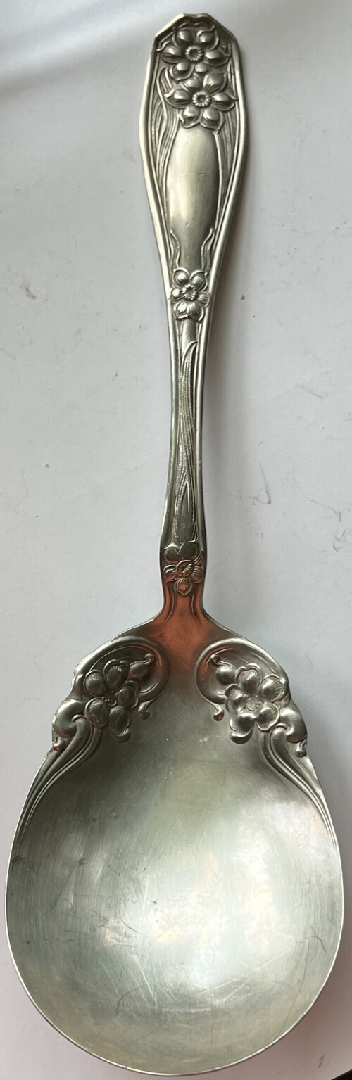 * Vintage Solid Nickel Silver Serving Spoon - Flower Pattern - 9 inches ...