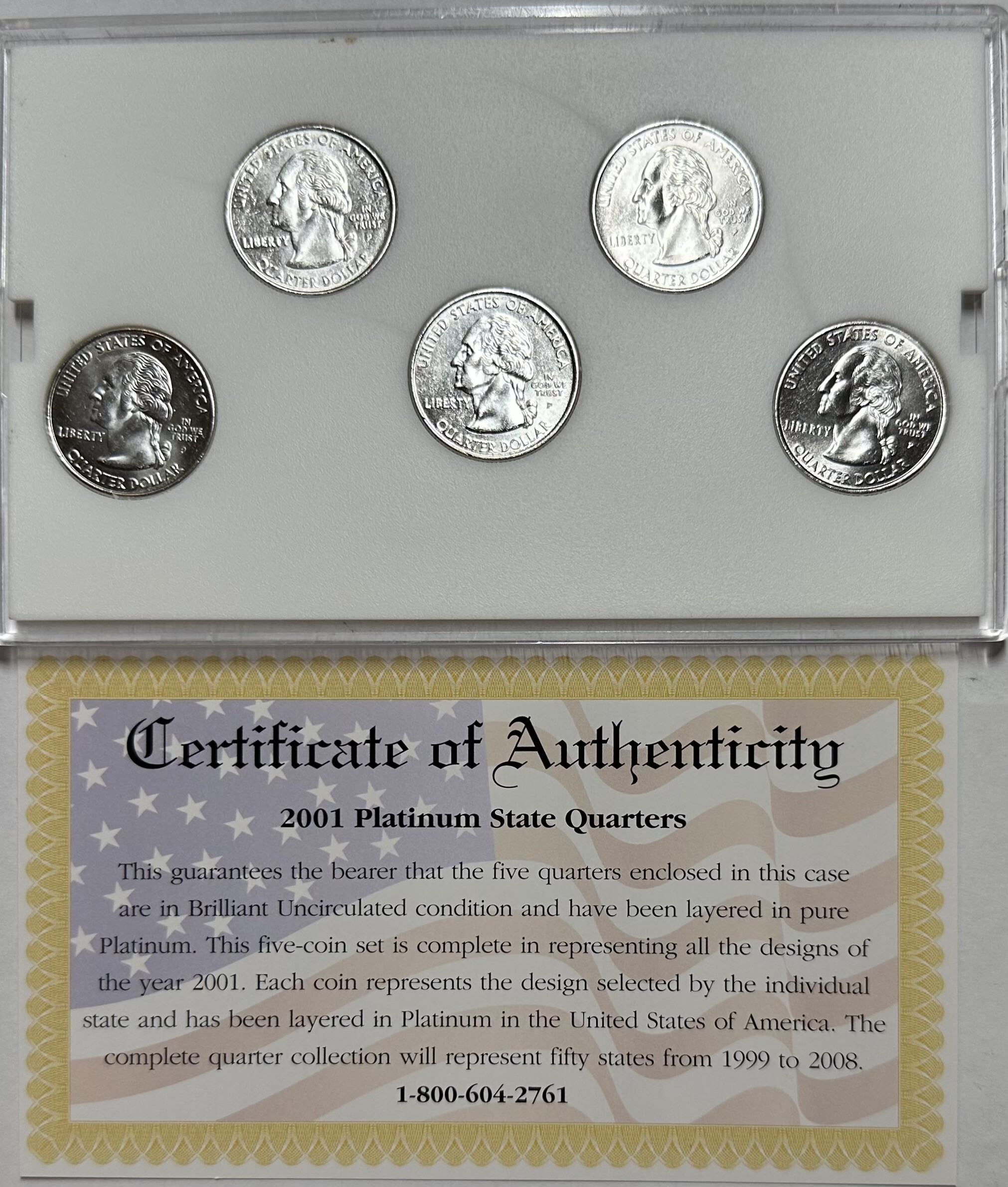 2001-P U.S. Platinum Edition State Quarter Collection - 5 Platinum ...