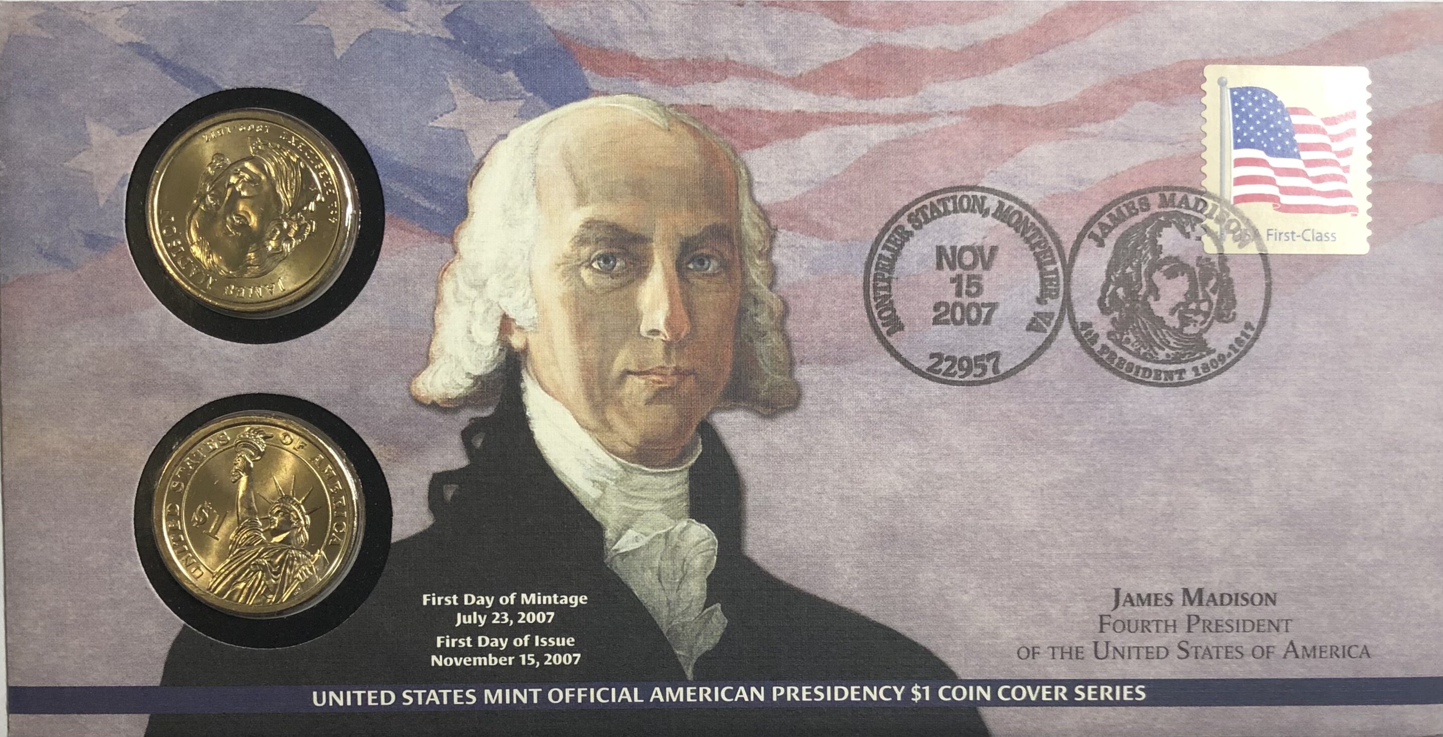 >2007-P&D U.S. Mint Limited Edition Coin Cover - James Madison ...