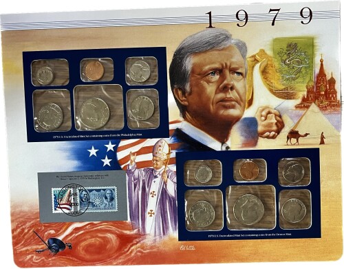 * 1979(P&D) U.S. Mint Sets & 1942 5 c. Stamp Postmarked on Anniv. Day ...