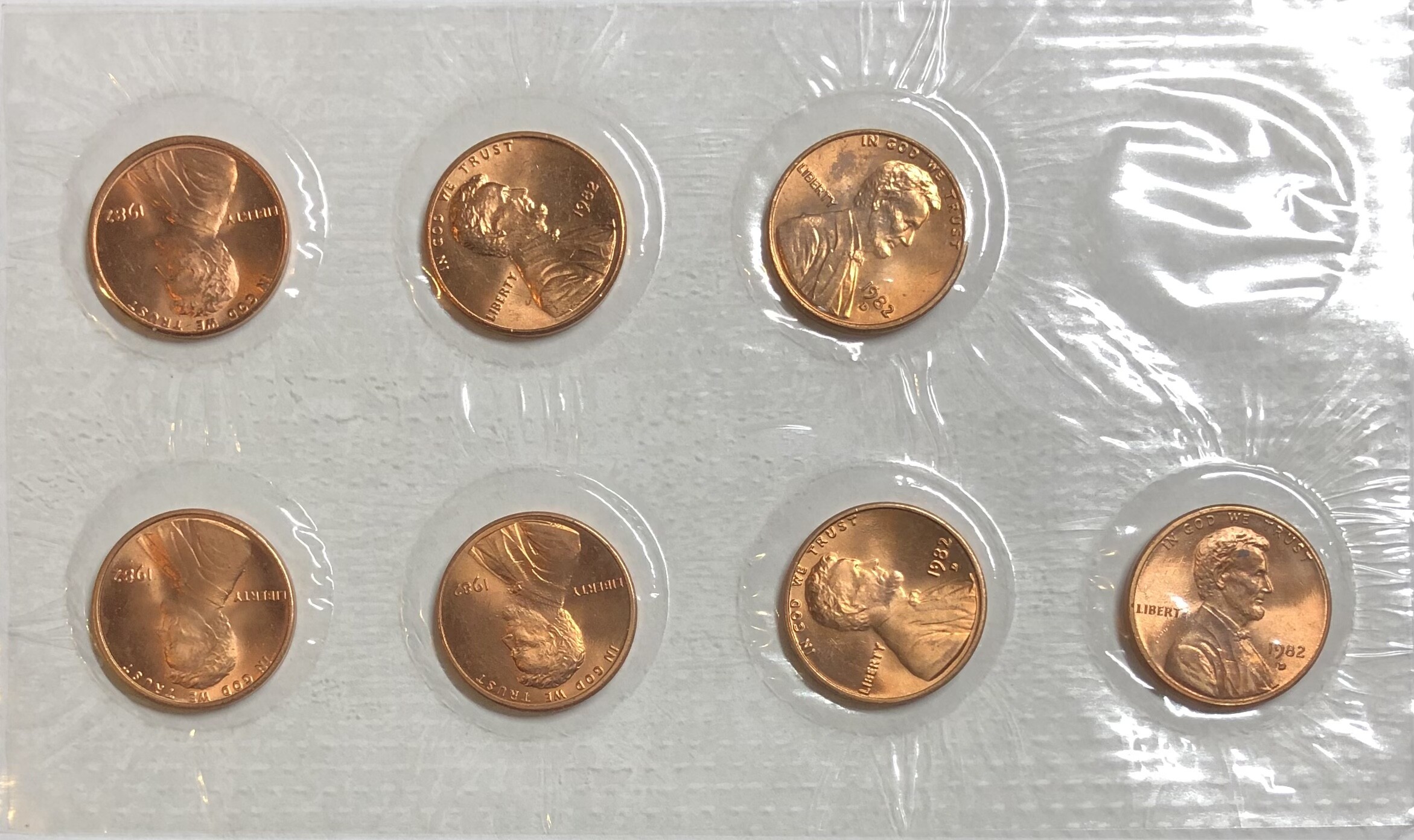 >1982 U.S. Lincoln Memorial Cents - 7 Varieties Large & Small Date ...