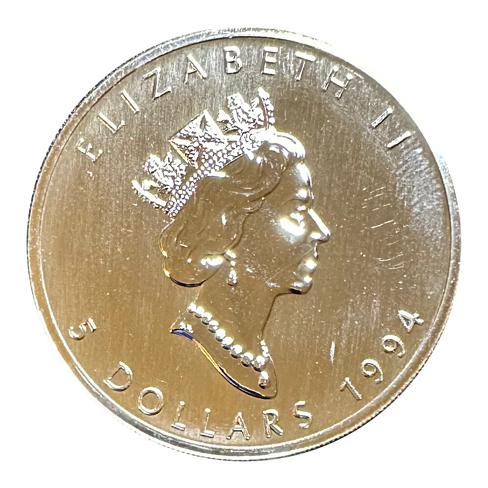 >1994 Canada 1 Oz Fine Silver Argent Pur Elizabeth II - 5 Dollars Coin ...