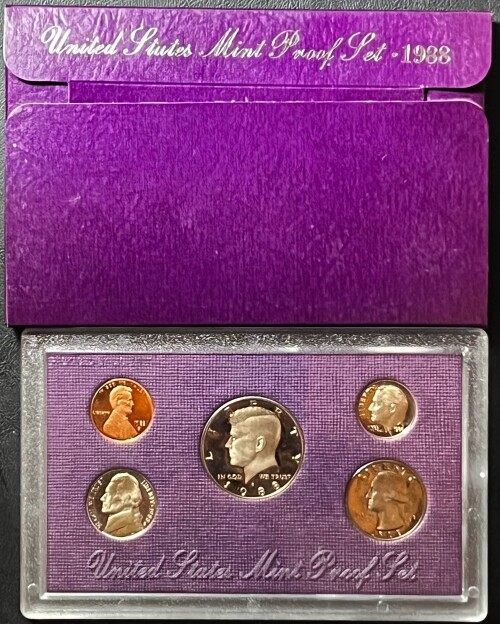 * 1988 U.S. Mint Proof Set - 5 Coins in Purple Mint Packaging ...