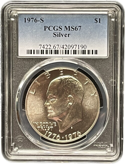 * 1976-S U.S. Silver Bicentennial Eisenhower Dollar - Certified PCGS MS67 | Property Room