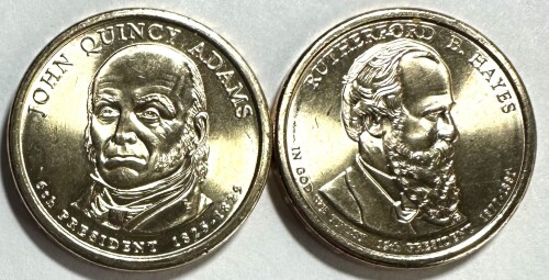 Two (2) U.S. Presidential One Dollar Coins - 2008-D John Quincy Adams ...