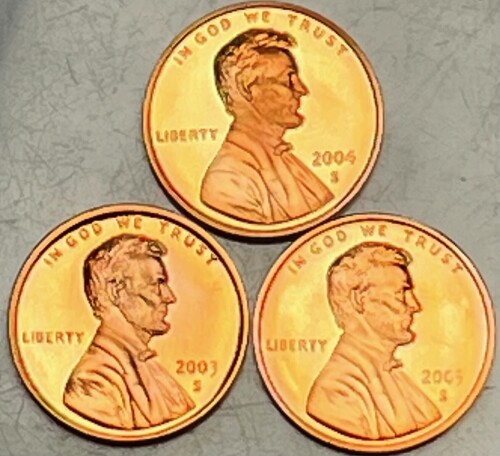 2003, 2004, 2005 U.S. San Francisco Mint Lincoln Memorial Cents - Set ...