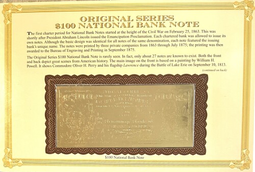 - Original Series $100 National Bank Note - 22kt Gold Layered Replica ...