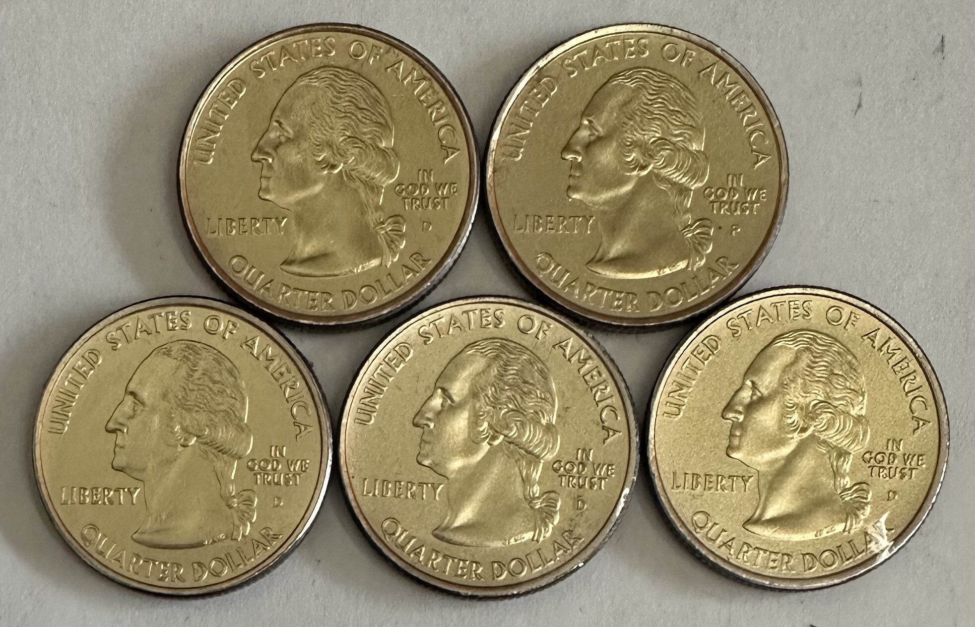 2000 U.S. Gold Layered State Quarters (P) MA - and (D) MD, NH, SC and ...