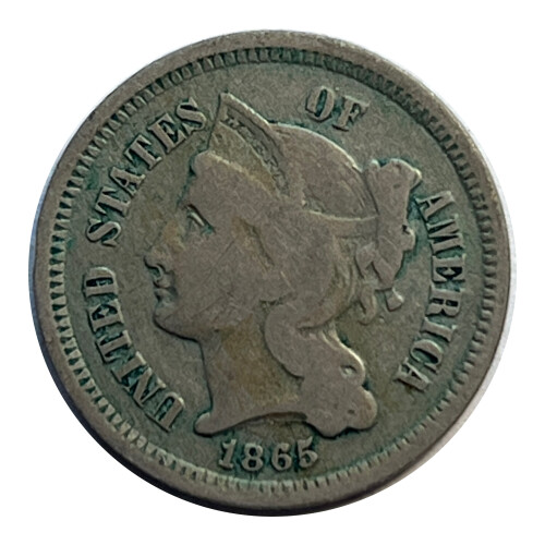 1865 U.S. 3 Cent Piece - Excellent Detail and Color - Full Liberty ...