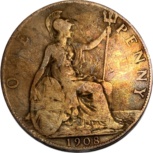**1908 Great Britain Bronze Large One Penny - Deep Richly Toned ...