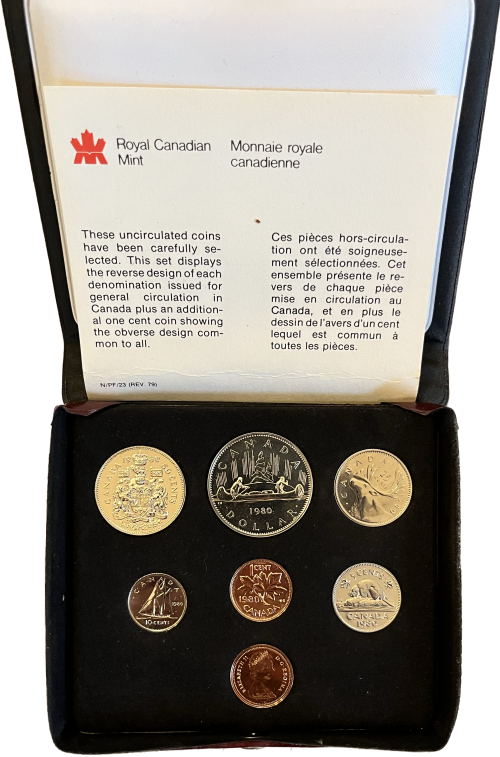 . 1980 Canada Royal Canadian Mint Uncirculated Coin Set - 7 Coin Set ...