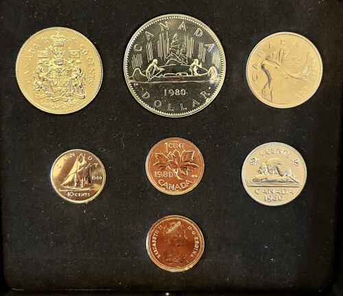 . 1980 Canada Royal Canadian Mint Uncirculated Coin Set - 7 Coin Set ...