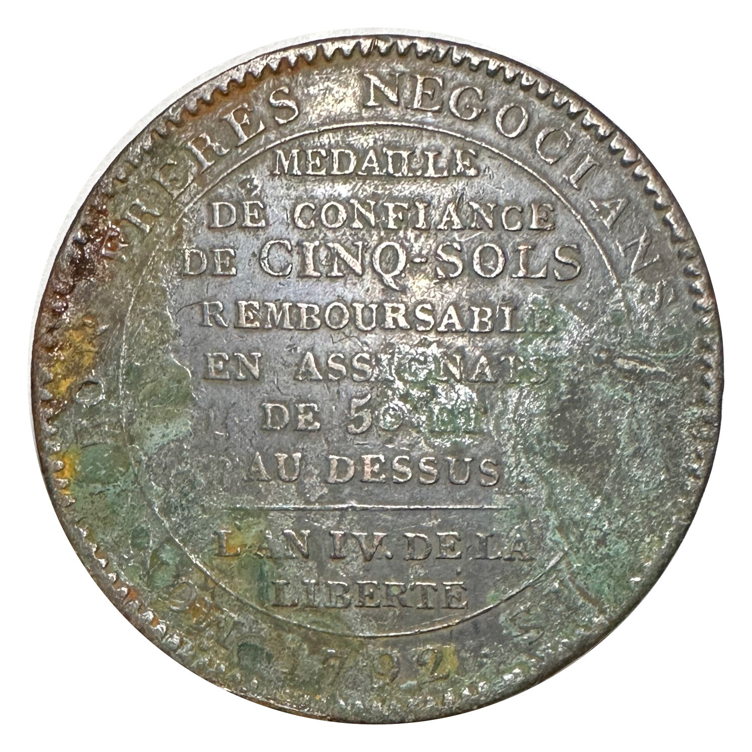 >1792 France 5 Sols Allegiance Monneron Bronze Token | Property Room