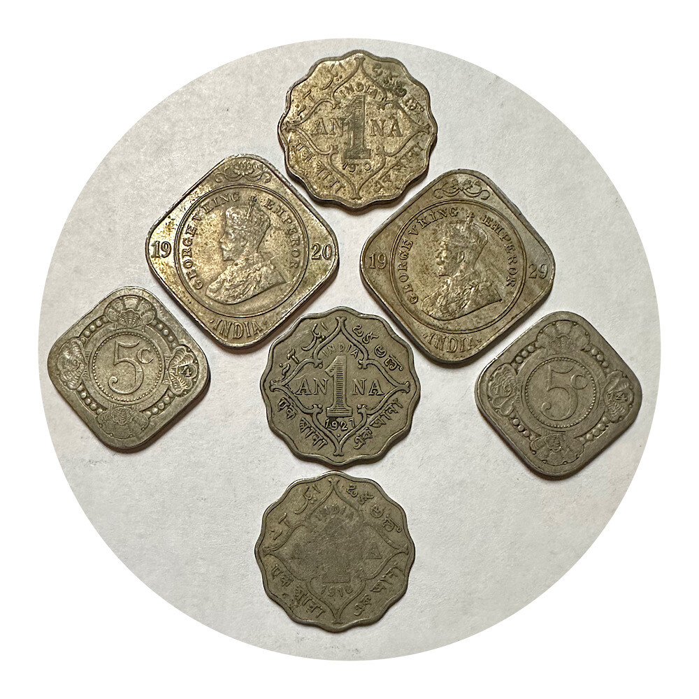 >1914 Netherland 5 Cents (2) and 1910-1920 India 1 and 2 Annas (5) - 7 ...