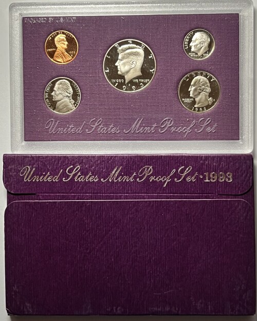 * 1993-S United States Proof Set - 5 Coins in Regal Purple Acrylic ...