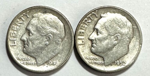 1946-S and 1952 U.S. Silver Roosevelt Dimes - Semi-Key Date and Better ...