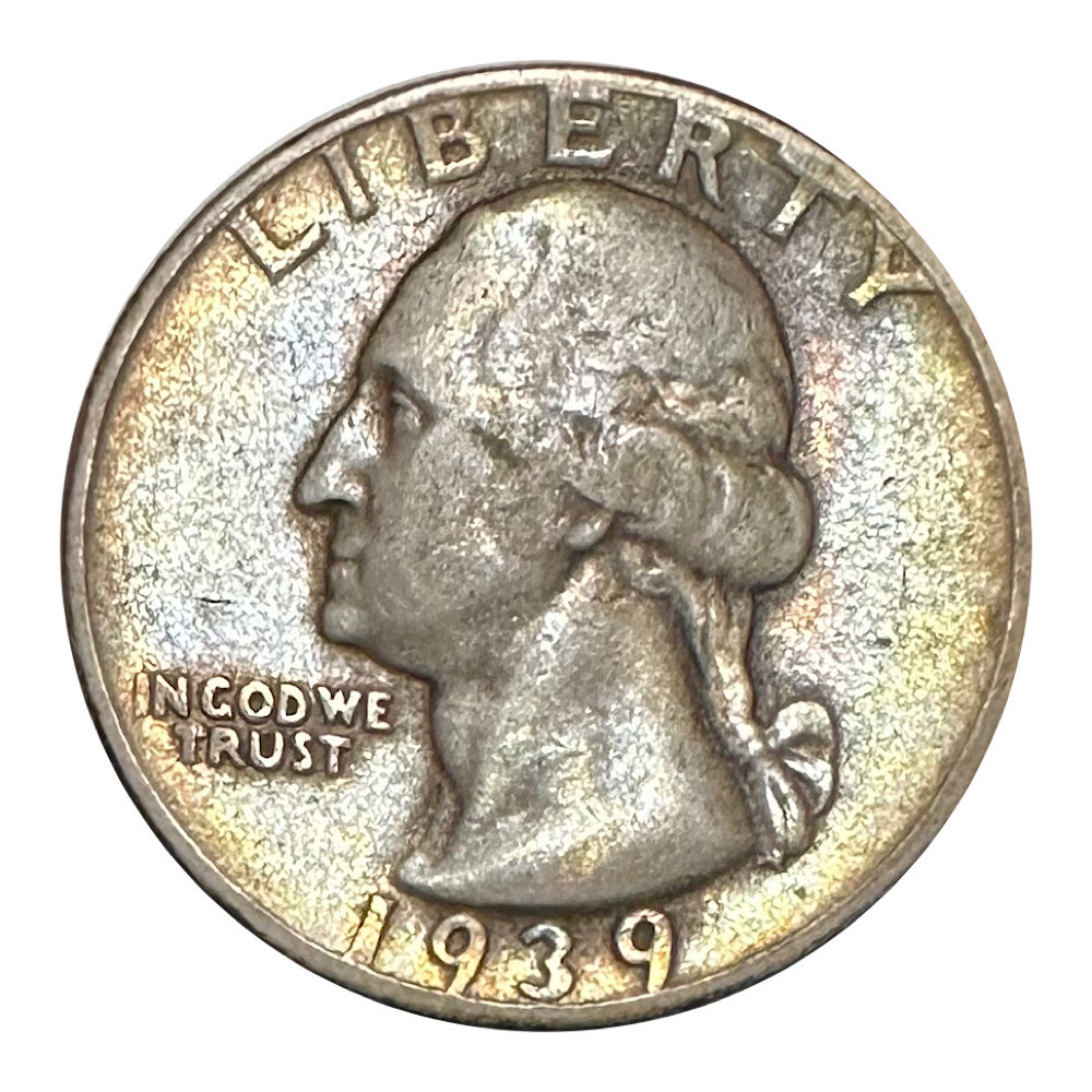 1939-D U.S. Silver Washington Quarter with Golden Rim Toning and Luster ...