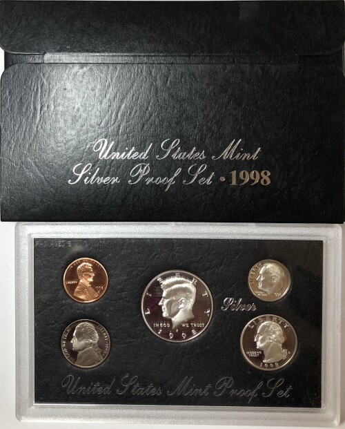 1998-S U.S. Silver Mint Proof 5 Coin Set - in Original Mint Packaging ...