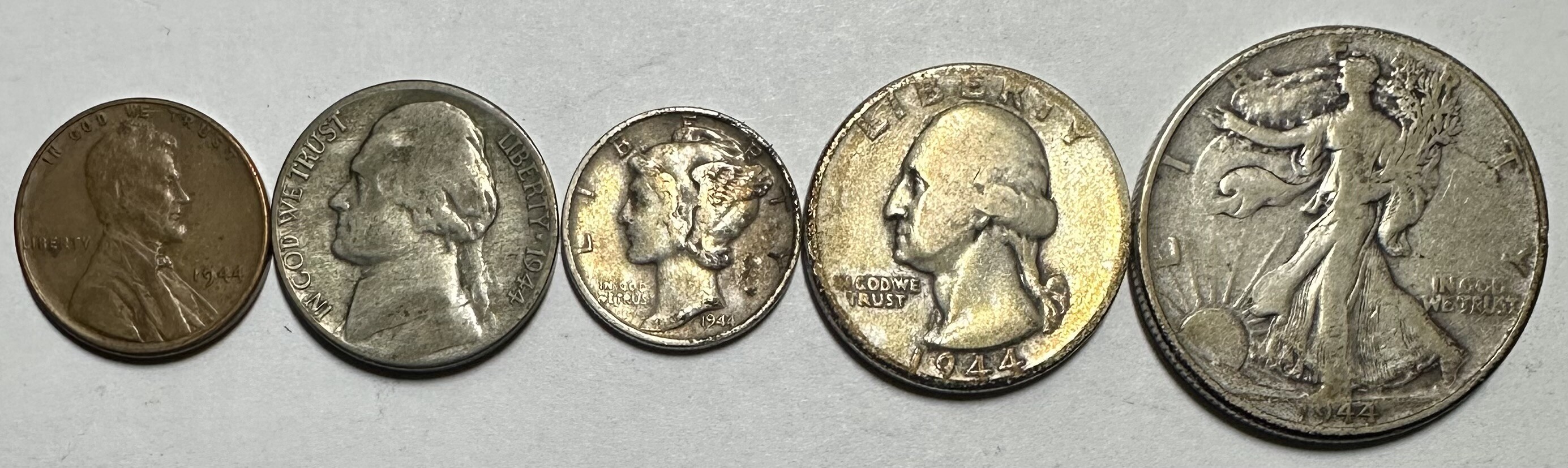 1944 U.S. Birth Year Set - Lincoln Wheat, Silver Alloy Nickel, Silver ...