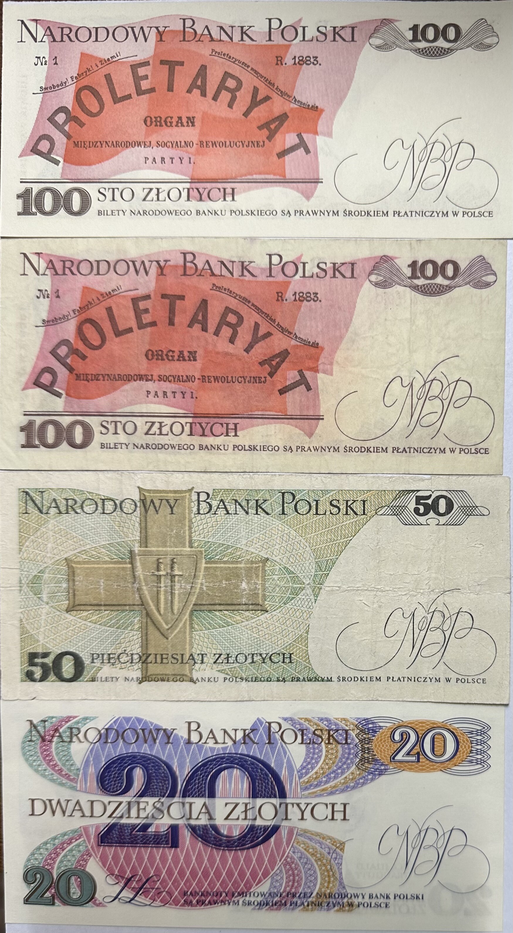Poland Paper Currency - (2) 100 Zlotych, a 50 and a 20 Zlotych Note - 4 ...