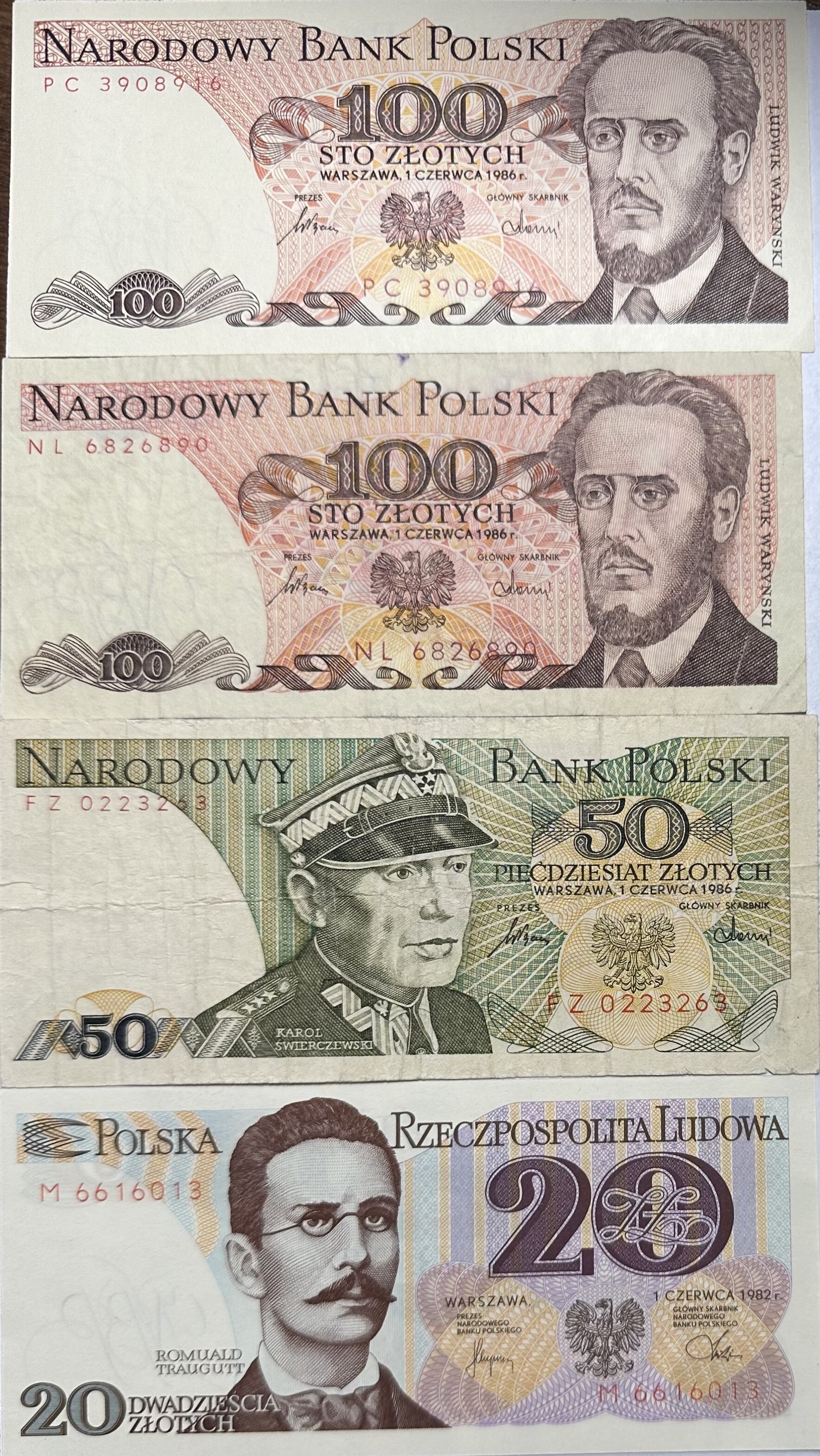 Poland Paper Currency - (2) 100 Zlotych, a 50 and a 20 Zlotych Note - 4 ...