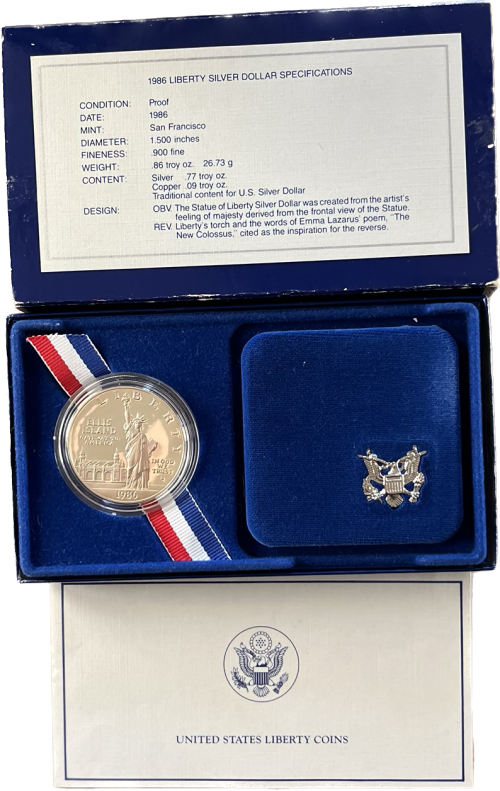 . 1986-S U.S. Silver Liberty One Dollar ($1) Coin in Original Packaging ...