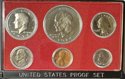 - 1974-S U.S. Proof Set - - 6 Coins Including Eisenhower Dollar & Kennedy Half in Original Mint ...