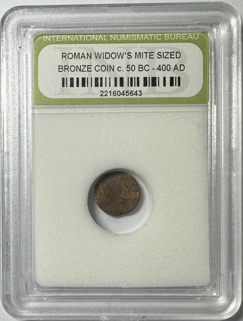 - 50 BC - 400 AD Roman Widow's Mite Sized Bronze Coin in Plastic Case ...