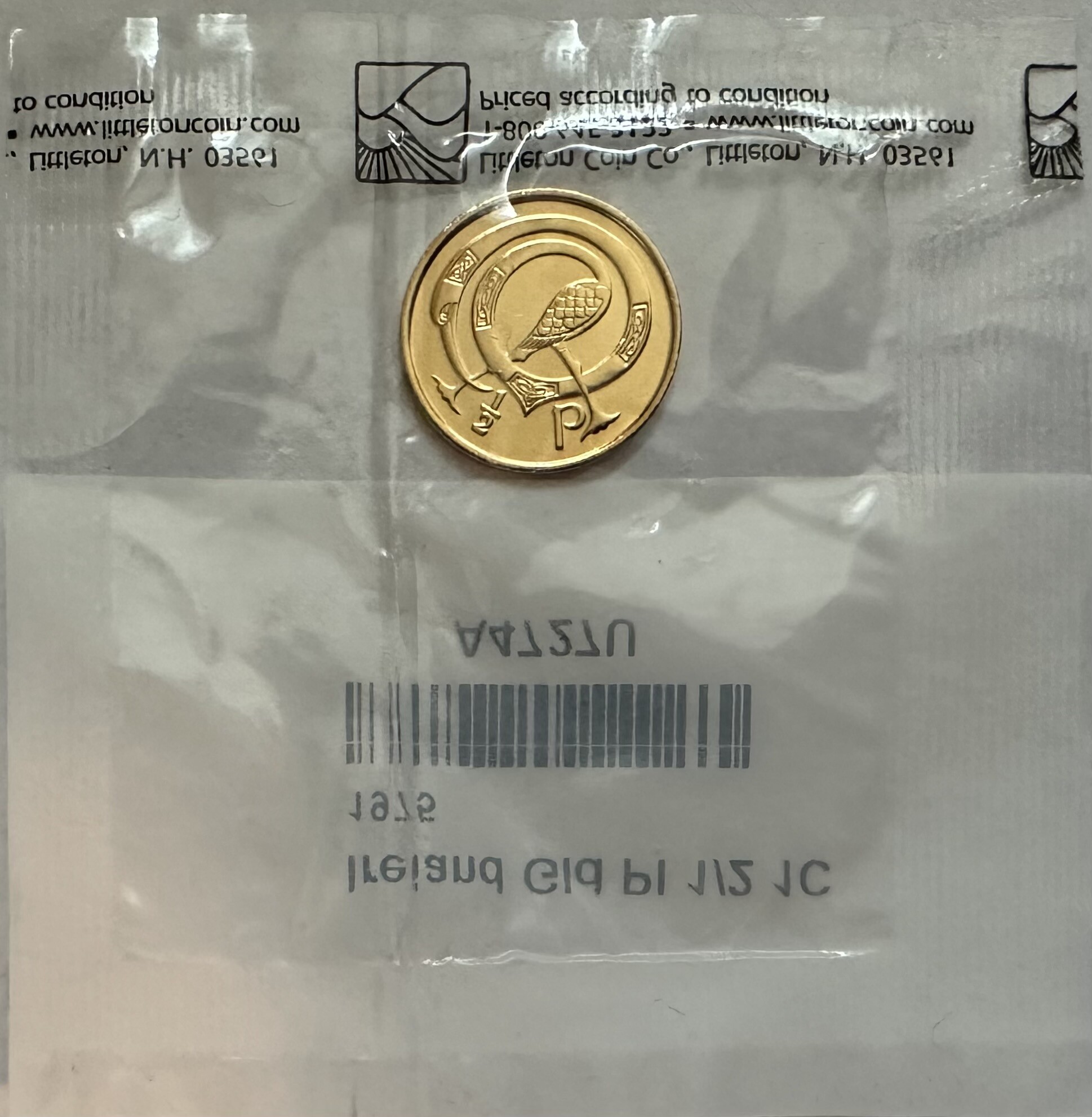 >1975 Ireland Gold Layered 1/2 P Coin - Harp and Peacock in Sealed Cello | Property Room