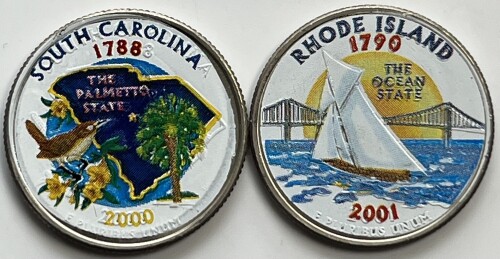 2000-P South Carolina & 2001-D Rhode Island Colorized State Quarters ...