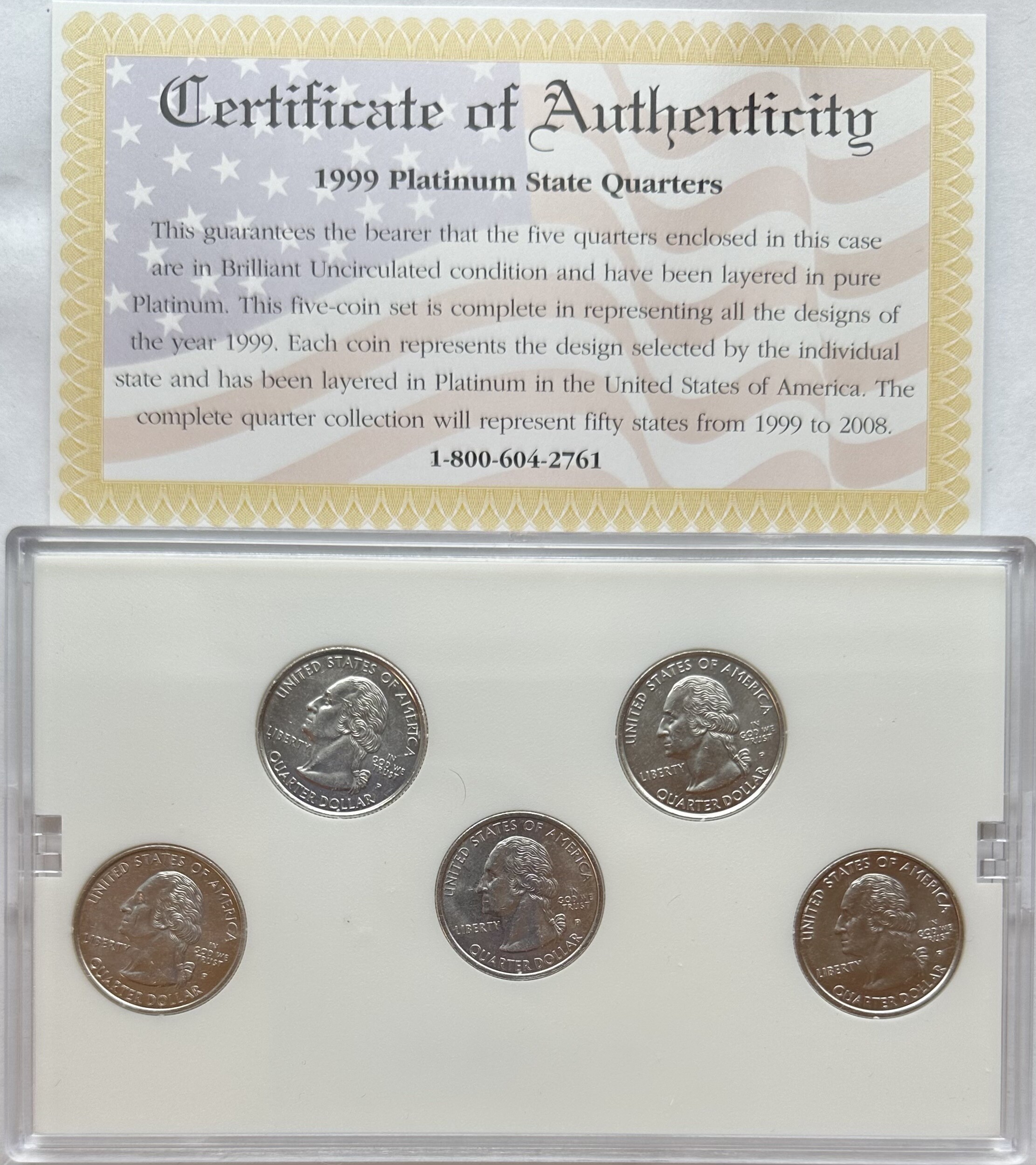 1999 U.S. Platinum State Quarters Set - Delaware, Pennsylvania, New ...